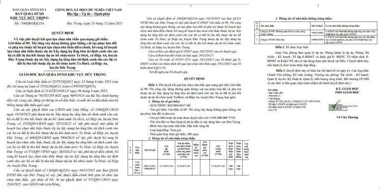 Lâm Đồng: Công bố nhà thầu xây dựng hạ tầng khu tái định canh cho dân ...